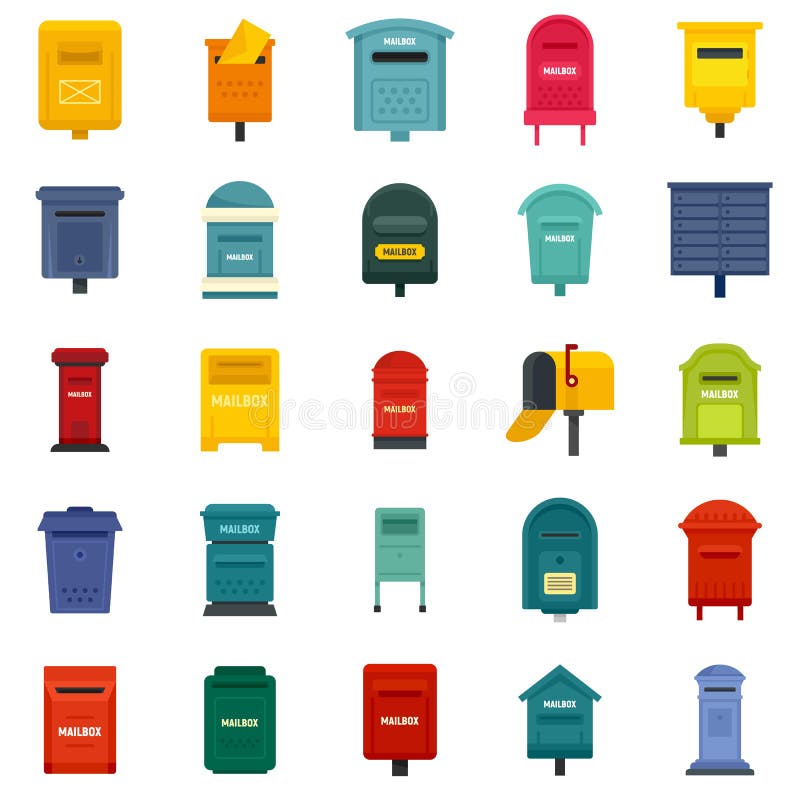 Mailbox Icons Set Flat Vector Isolated Stock Vector - Illustration of ...