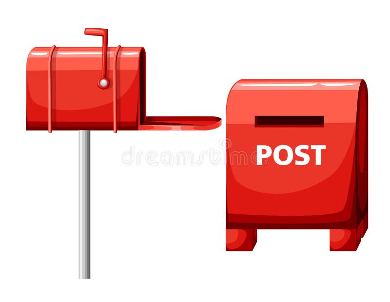 Mailbox Illustration Isolated on White, Flat Post Office Box, Red Mail ...