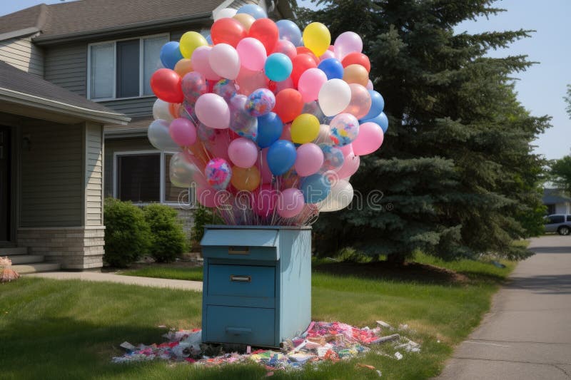 Balloons on a MailBox stock image. Image of celebration - 131453725