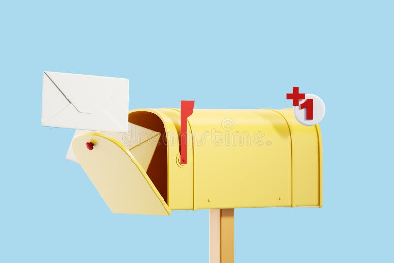 Mailbox and Paper Envelope Flying, Plus One Notification Stock ...