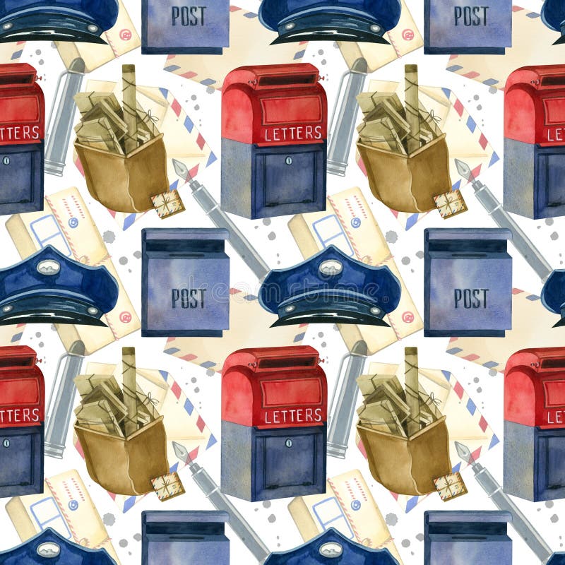 Mailbox Red with Blue, Postman Cap, Bag for Parcels and Letters ...