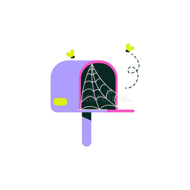 Mailbox with Spider Web and Flies in Flat Vector Illustration ...