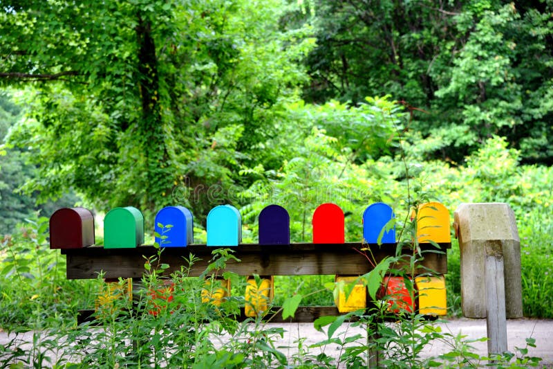 Mailboxe Row in Rainbow Colors Stock Image - Image of colorful, sitting ...