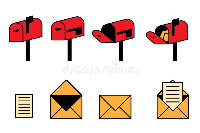 Mailboxes Letters Set. Incoming Inbox Message. Vector Illustration ...