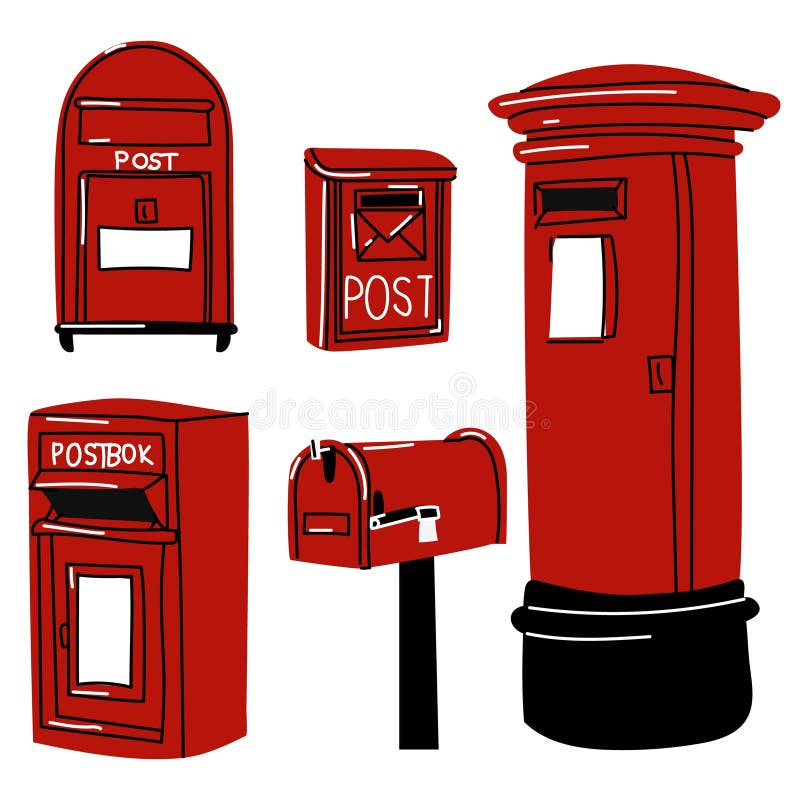 Mailboxes, a Set of Mailboxes for Letters. Different Mailboxes in Red ...