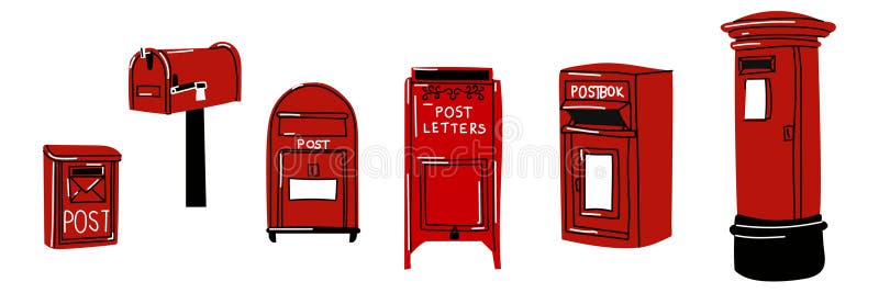Mailboxes, a Set of Mailboxes for Letters. Different Mailboxes are Red ...