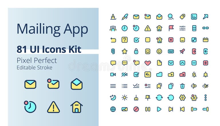 Mailing App Pixel Perfect RGB Color Ui Icons Kit Stock Vector - Illustration of connection ...