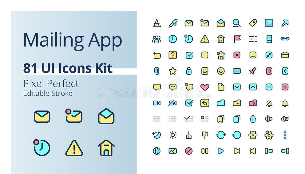 Mailing App Pixel Perfect RGB Color Ui Icons Kit Stock Vector - Illustration of connection ...