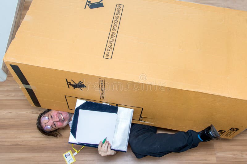 Large Cardboard Fall Down at the Postman Stock Image - Image of package ...