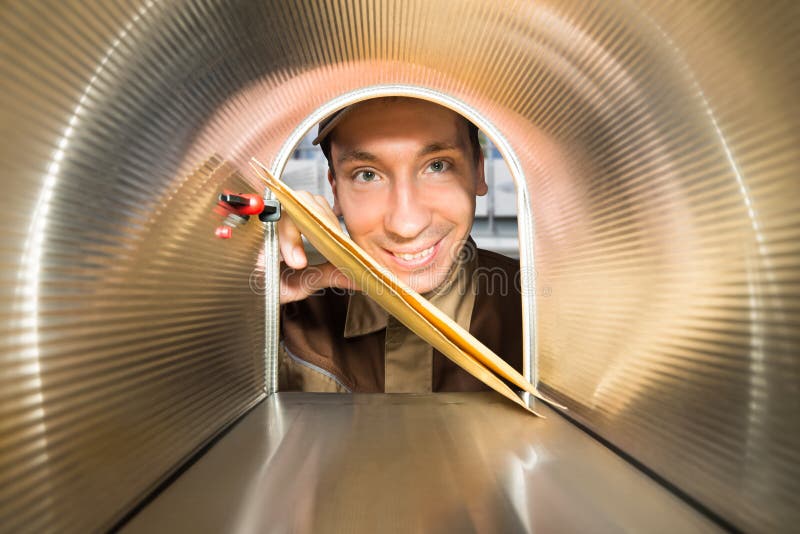 Mailman Placing Envelopes View from Inside the Mailbox Stock Photo ...