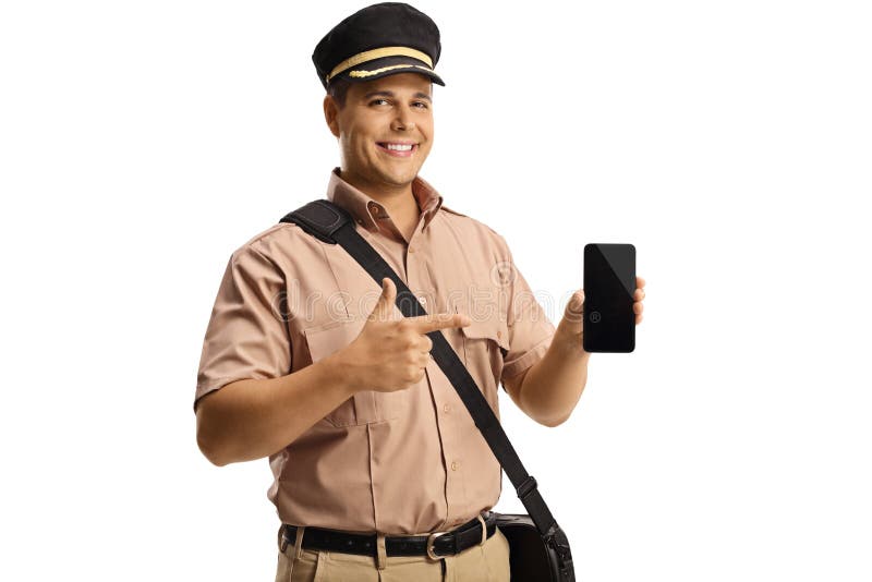 Smiling Mailman Holding a Letter and Gesturing a Thumb Up Sign Stock ...