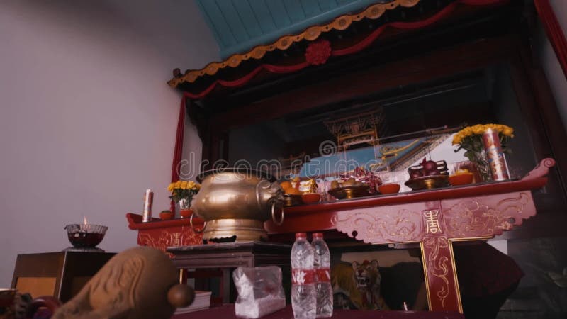 The Main Altar Inside the Red Chinese Monastery with Yellow and Chinese ...
