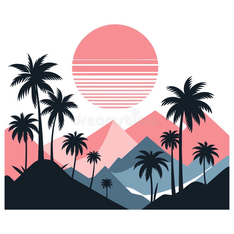 Tropical Retro Illustration, Pink and Black Vector Art, Perfect for ...