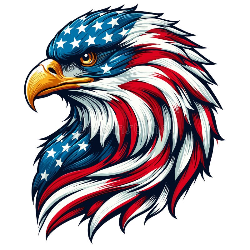 Patriotic Eagle Illustration, Vibrant Red White and Blue Colors, Symbol ...
