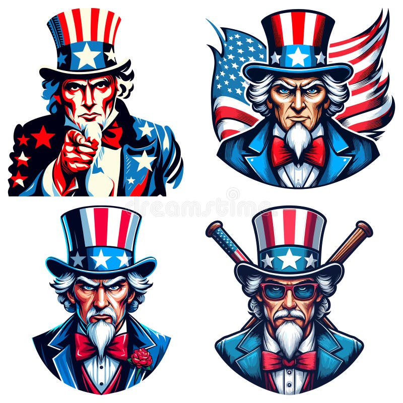 Vector Illustrations of Uncle Sam, Patriotic Mood, Various Poses ...