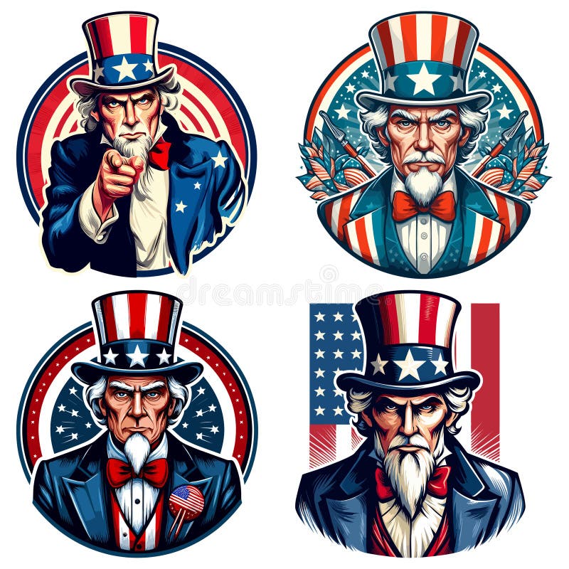 Determined Uncle Sam Illustrations in Patriotic Attire, Vector Art ...
