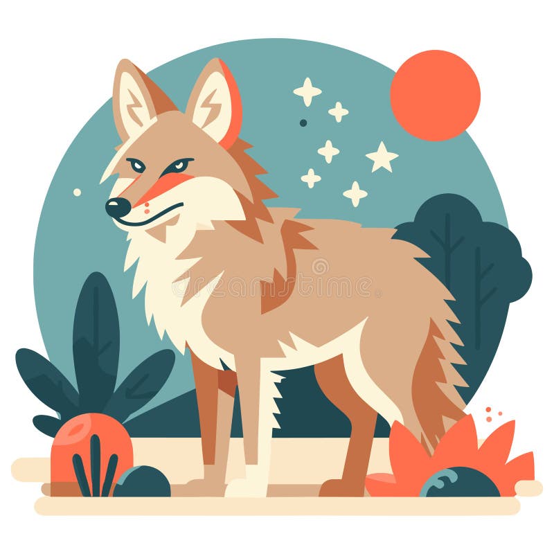 Stylized Coyote Illustration with Serene Expression, Vector Graphic ...