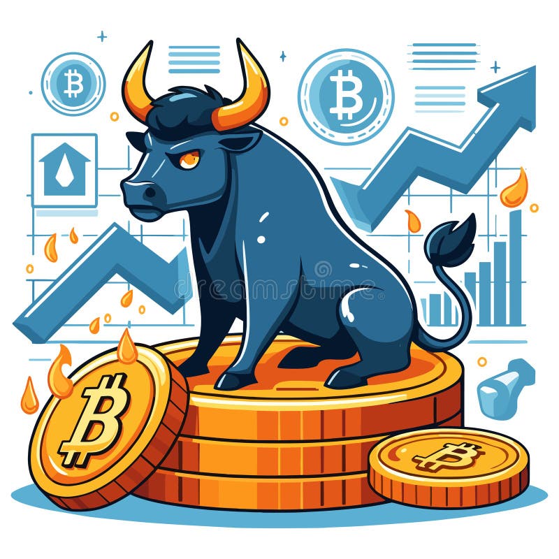 Bullish Bitcoin Illustration, Blue and Gold, Finance-themed Vector for ...