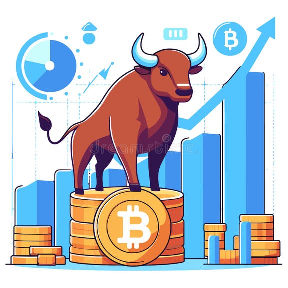 Bullish Bitcoin Trend Illustration, Vector Style, Blue and Gold ...