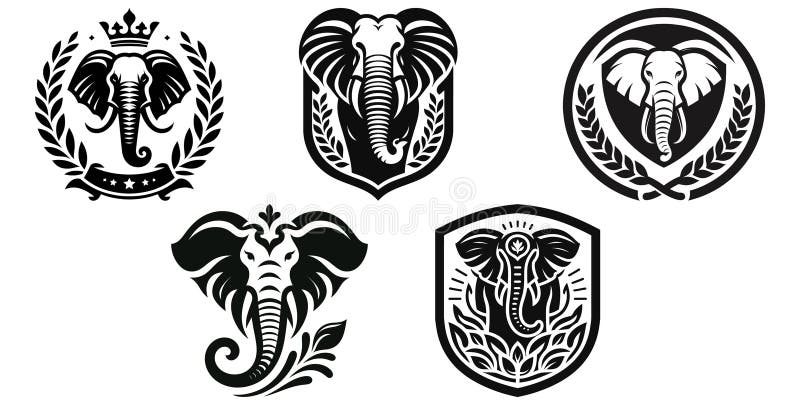 Elephant Symbol Vector Icons, Black and White, Heraldic Style, Perfect ...
