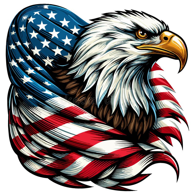 Patriotic Eagle Illustration with American Flag, Vector Art, Symbolizes ...
