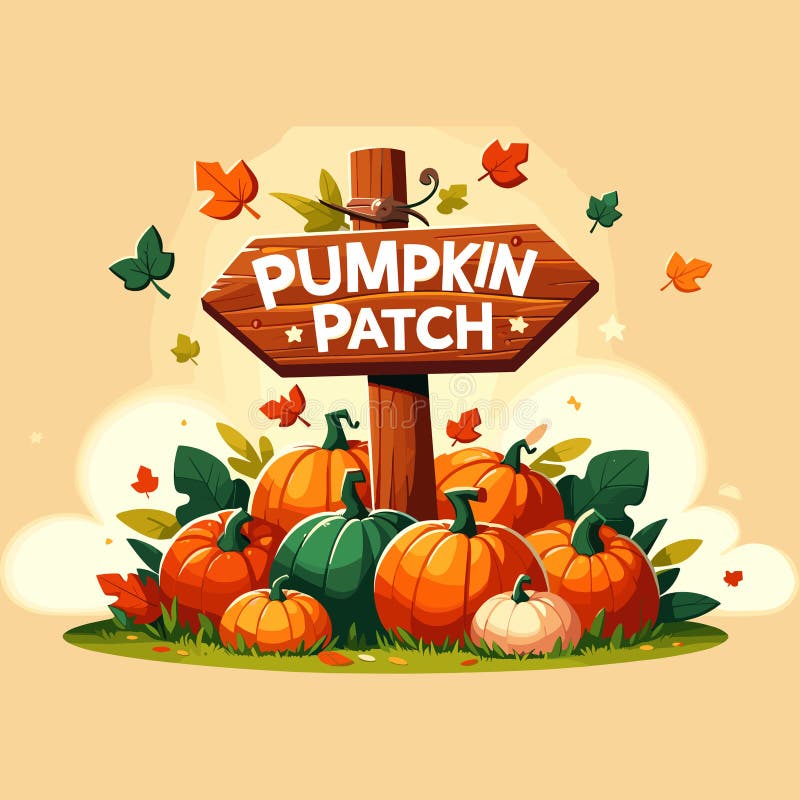 Pumpkin Patch Sign Illustration in Warm Colors, Cartoon Style, Perfect ...
