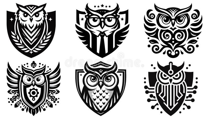 Owl Emblem Designs, Black and White, Modern Vector Art, Symbolizing ...