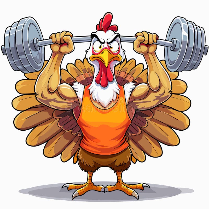 Muscular Cartoon Rooster Lifting Weights, Humorous Illustration ...