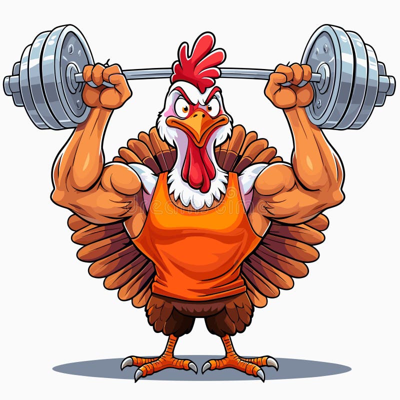 Muscular Cartoon Turkey Lifting Weights in Orange Tank Top, Fitness ...