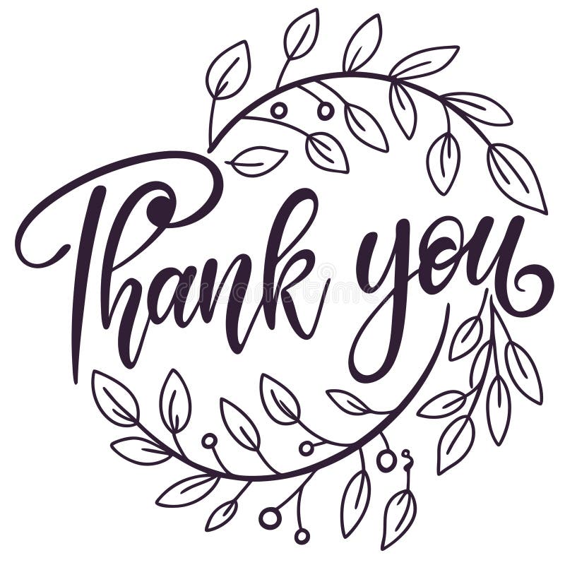Thank You Text with Floral Design, Black and White Vector Illustration ...