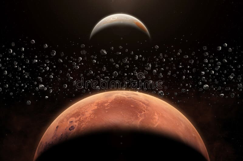 The Main Asteroid Belt Between Mars And Jupiter Stock Illustration Illustration Of Black