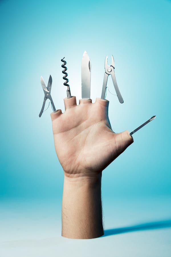 Main Avec Des Outils Comme Doigts Image stock - Image du moyen, idée ...