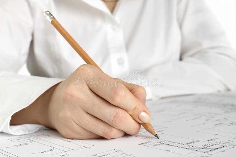 Main dessinant au crayon photo stock. Image du ingénieur - 18425138