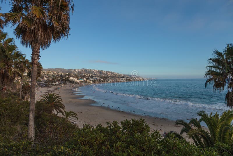 Main Beach at Sunset in Laguna Beach Stock Image - Image of tranquil ...