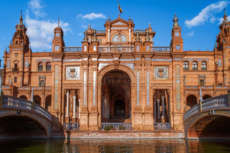 Main Building of Plaza De Espana Architecture Complex in Seville Stock ...