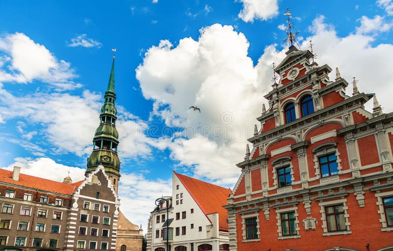 Main Buildings at the City Hall Square in Riga Stock Image - Image of ...