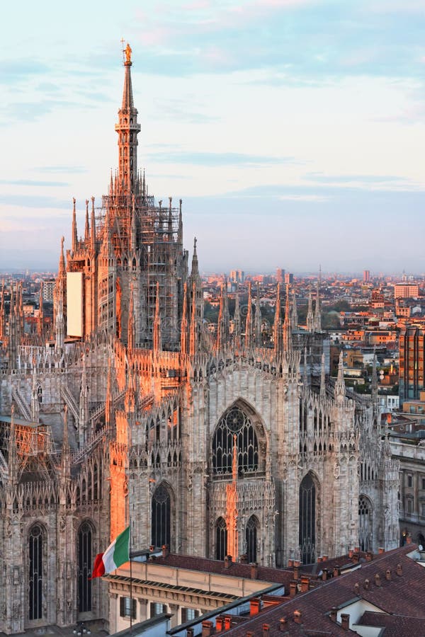 City Of Milan With Italian Flag Stock Image - Image of ideas, road ...