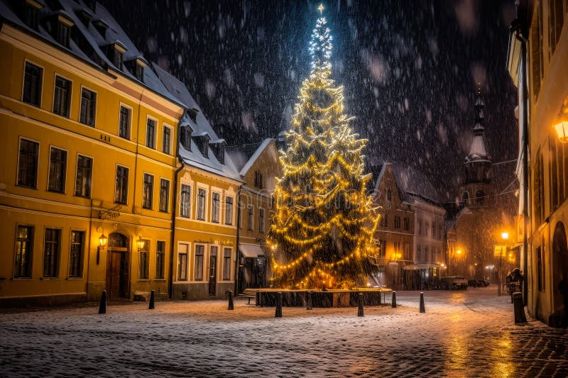 Main Christmas Tree at Town Square. AI Generated Stock Illustration ...