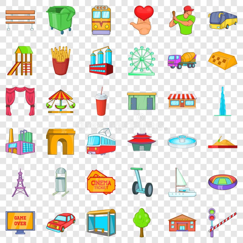 Main City Icons Set, Cartoon Style Stock Vector - Illustration of ...