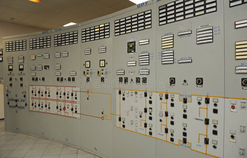 Main Control Board in a Control Operations Room of the Reactor of the ...