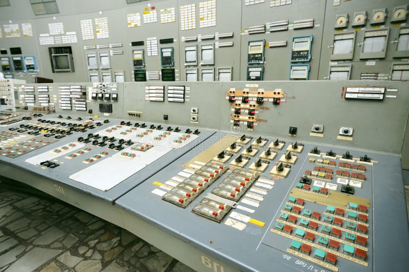 Main Control Board in a Control Operations Room of the Reactor of the ...