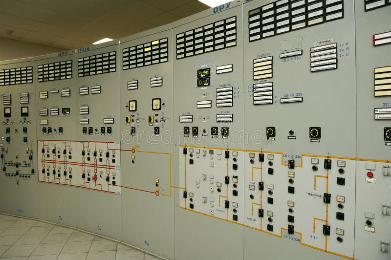Main Control Board in a Control Operations Room of the Reactor of the ...