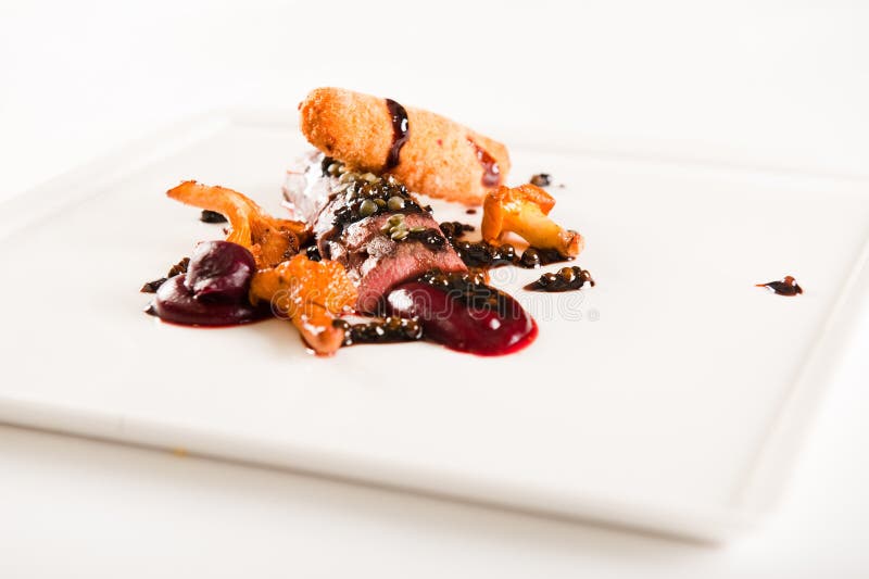 Main Course Beef with Mushrooms and Beetroot Stock Photo - Image of ...