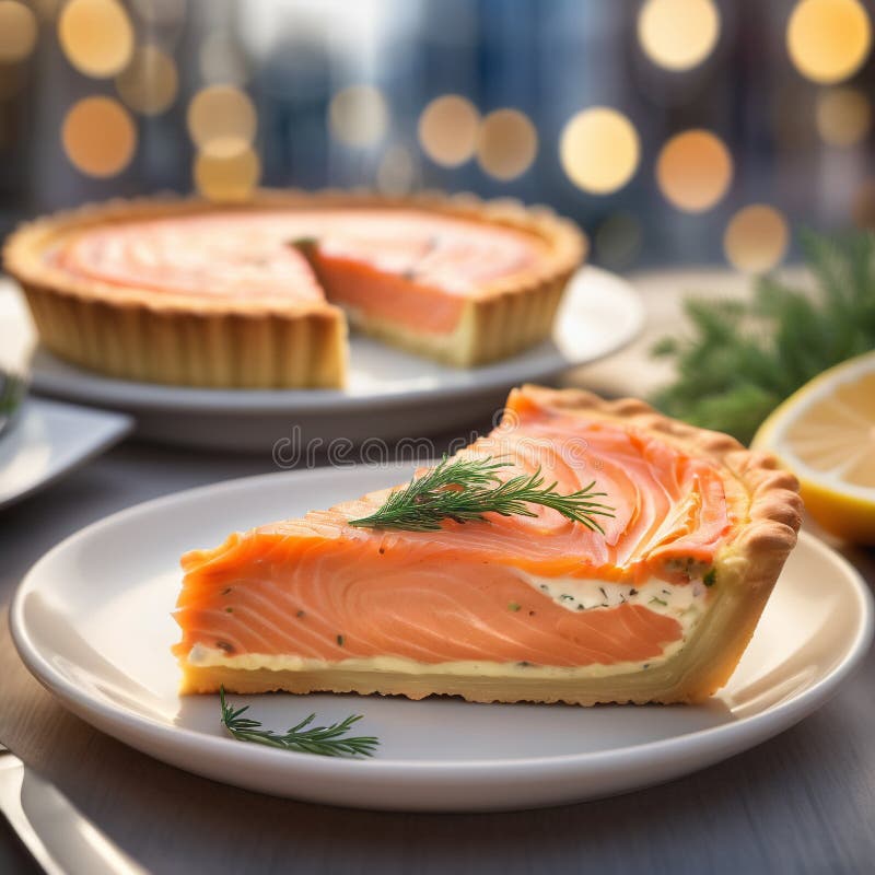 Main Course Earl Grey Infused Smoked Salmon Quiche. Stock Illustration ...