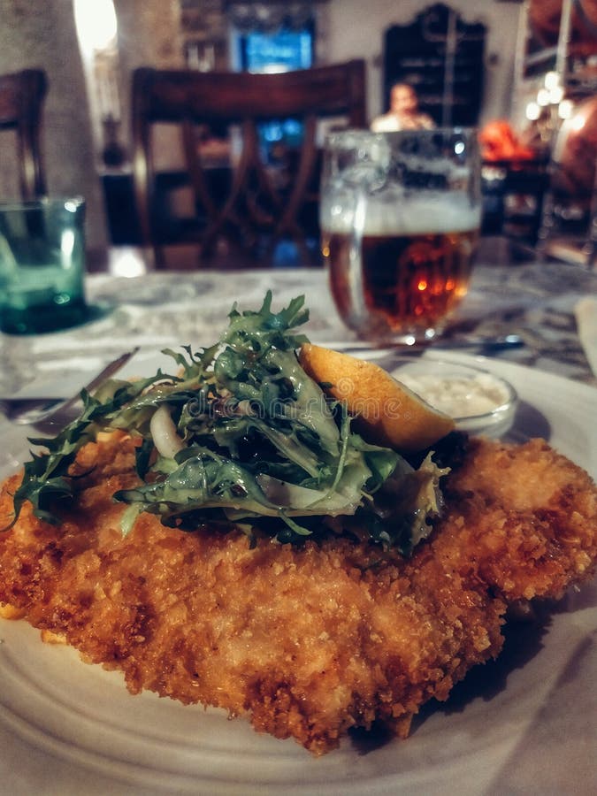 Main Course on Plate with Beer at Restaurant Stock Photo - Image of ...