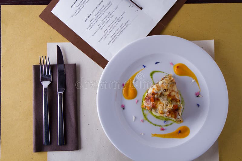 Gourmet course stock image. Image of cooked, knife, cutlery - 92022955