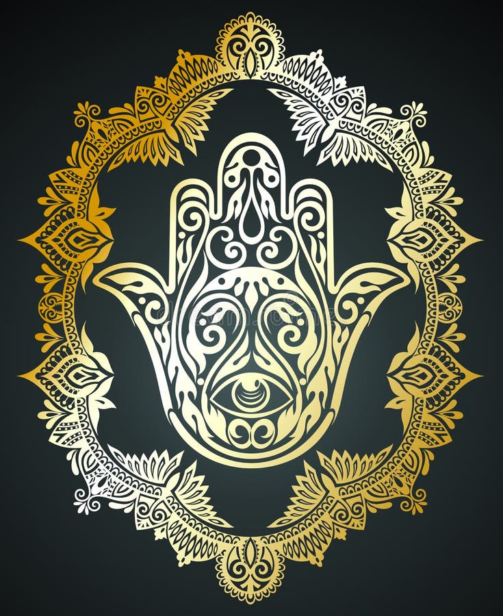 Main De Hamsa De Fatima En or Illustration de Vecteur - Illustration du ...