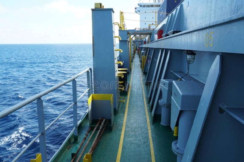 Main Deck of Container Vessel Painted Green Viewed from Forward Part of ...