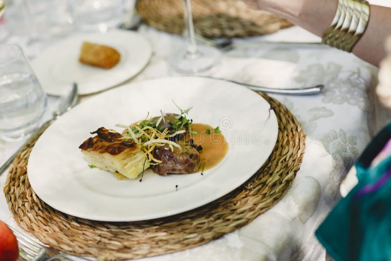 Main Dish Served in a Wedding Restaurant Stock Image - Image of event ...