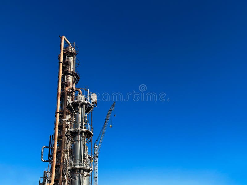 The Main Distillation Column of Oil and Petroleum Products in Close-up ...